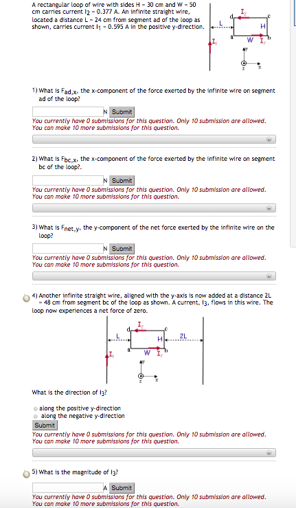 Solved A rectangular loop of wire with sides H = 30 cm and W | Chegg.com