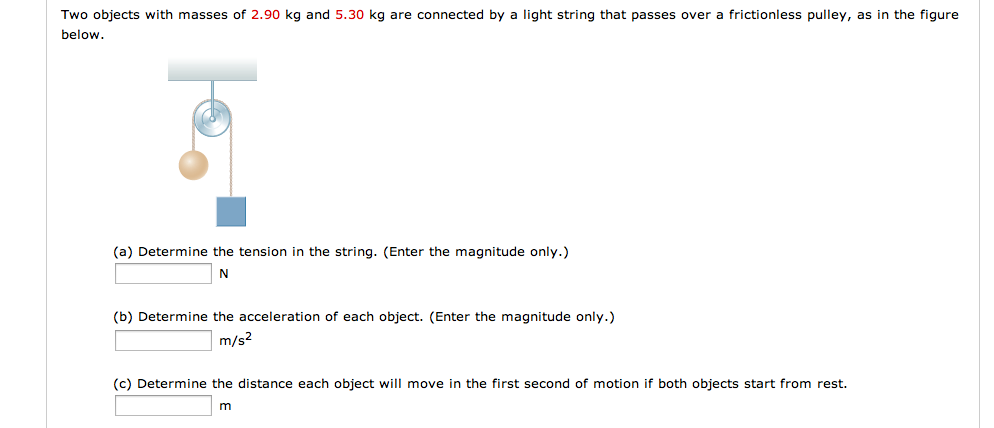 Solved Two Objects With Masses Of 2 90 Kg And 5 30 Kg Are