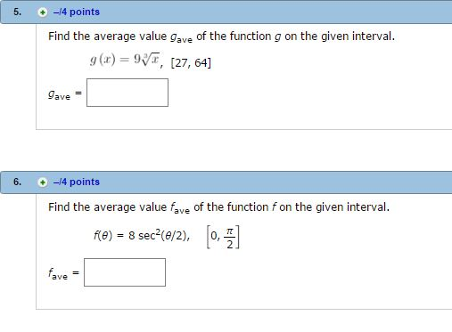 Solved Find the average value g_ ave of the function g on | Chegg.com