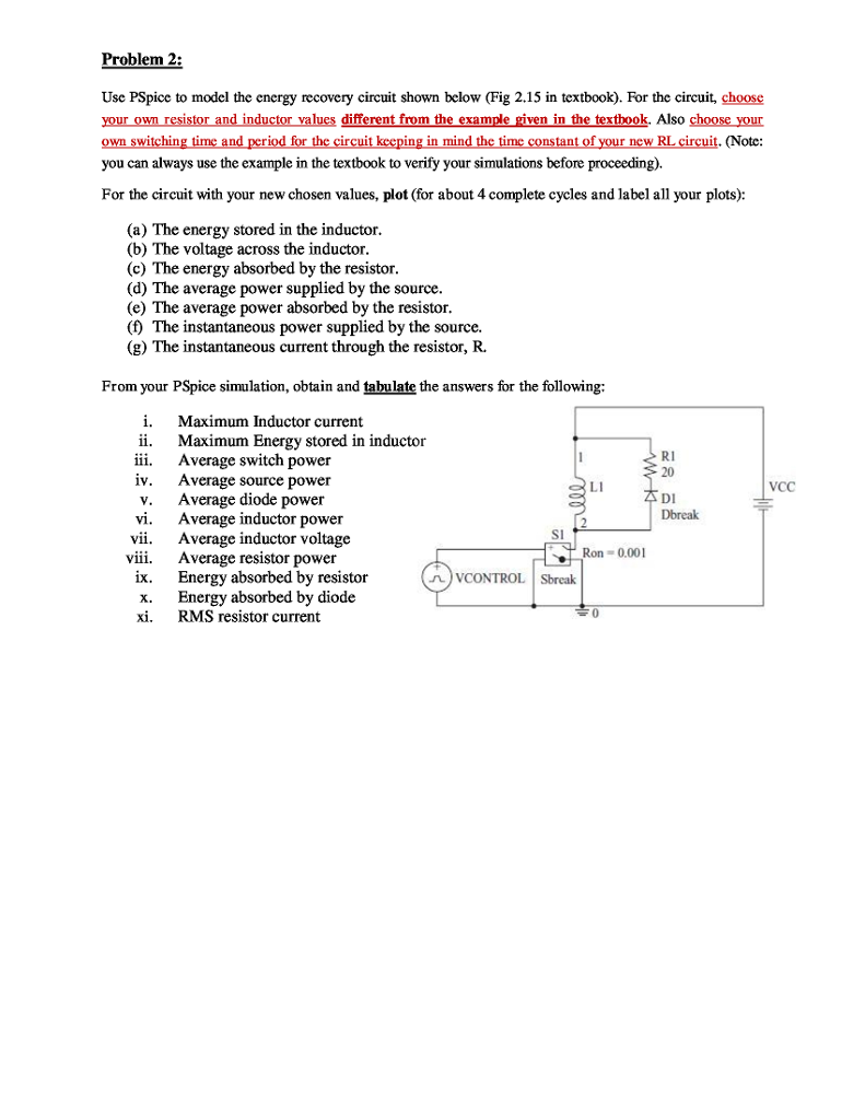 Solved Use PSpice to model the energy recovery circuit shown | Chegg.com