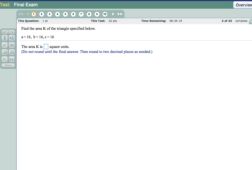 Solved Find the area K of the triangle specified below The | Chegg.com
