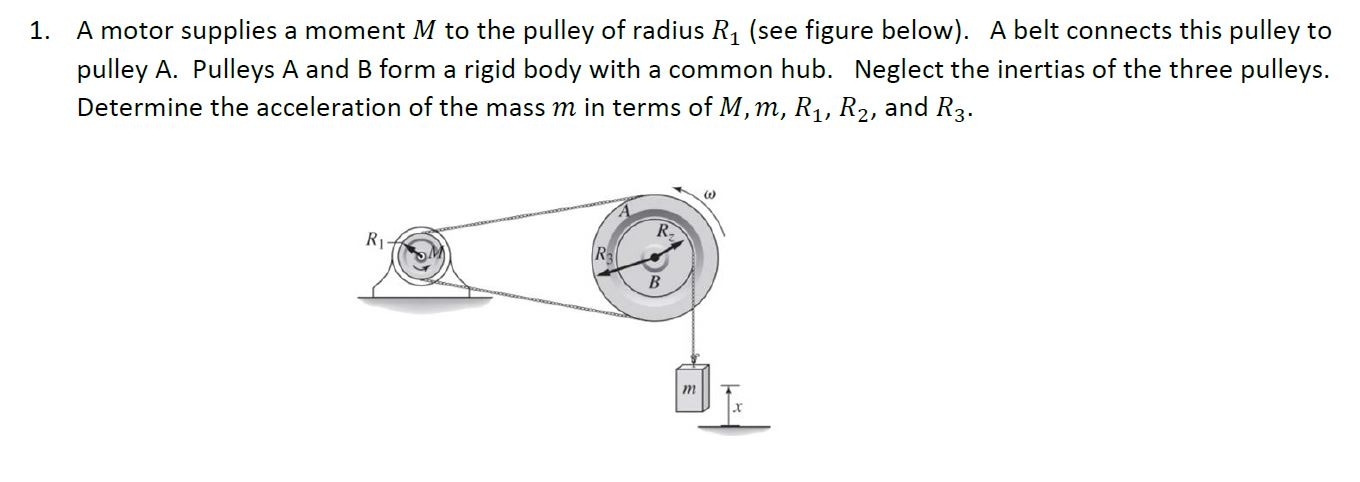 Solved 1. A motor supplies a moment M to the pulley of | Chegg.com