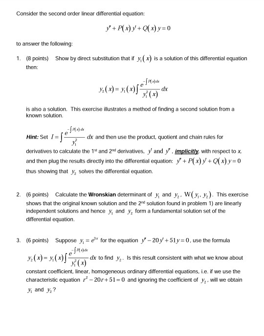 Solved Consider the second order linear differential | Chegg.com