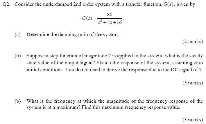 Solved Consider the underdamped 2nd order system with a | Chegg.com