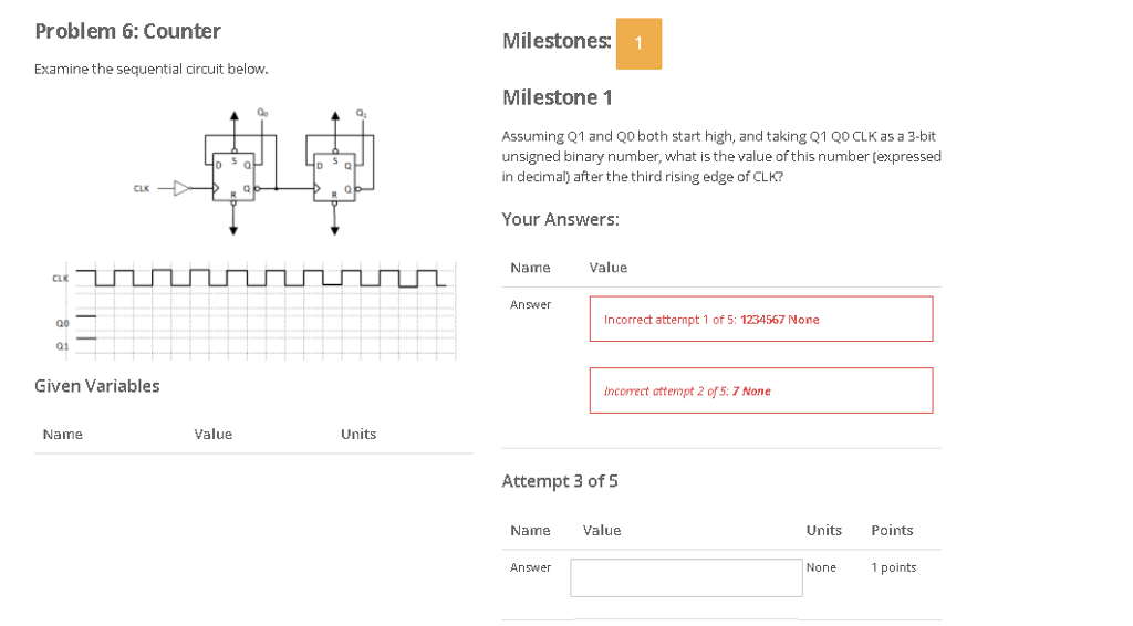 Solved Problem 6: Counter Milestones Examine the sequential | Chegg.com