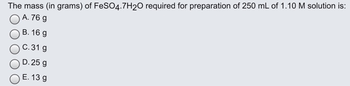 Solved The mass (in grams) of FeSO_4.7H_2O required for | Chegg.com