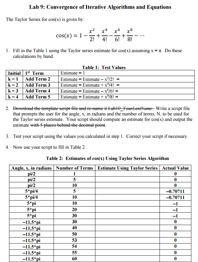 MATLAB problem for Cosine Problem "use Taylor Series | Chegg.com