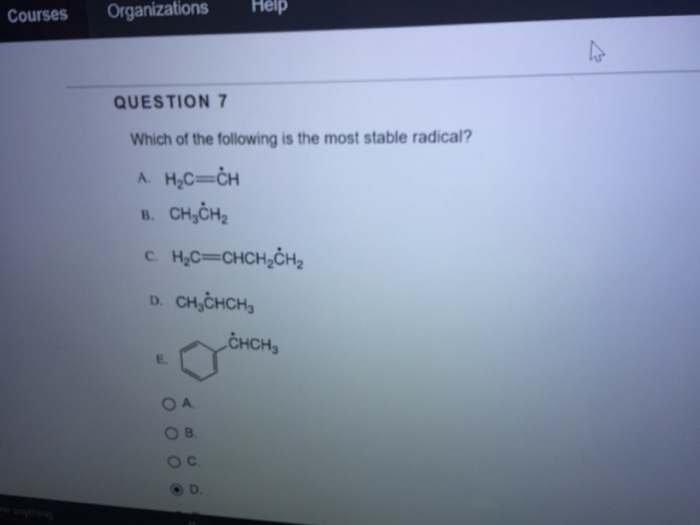 Solved Which of the following is the most stable radical? | Chegg.com