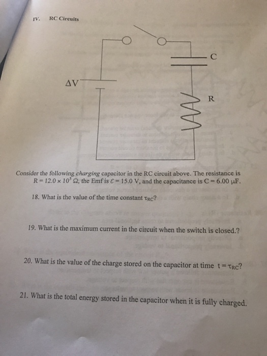 Solved RC Circuits Consider the following charging | Chegg.com