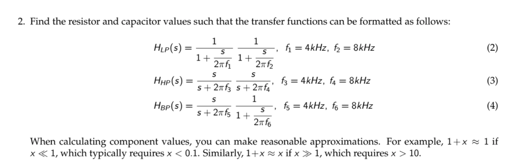 Solved 2. Find the resistor and capacitor values such that | Chegg.com