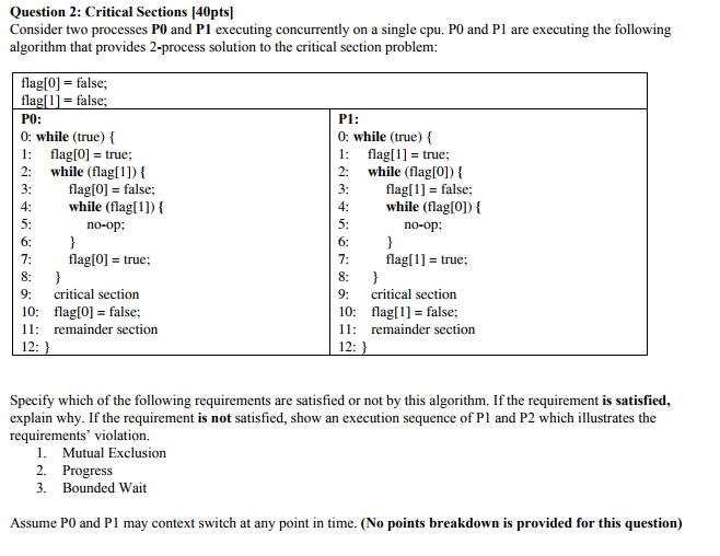Solved Question 2: Critical Sections [40pts Consider two | Chegg.com