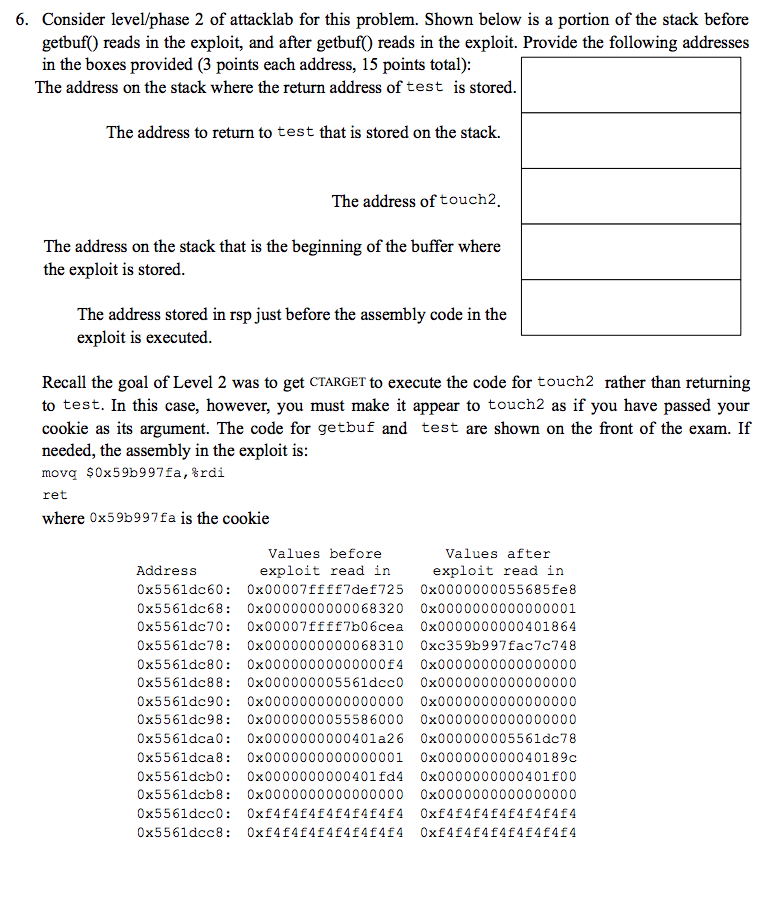 6. Consider level/phase 2 of attacklab for this | Chegg.com