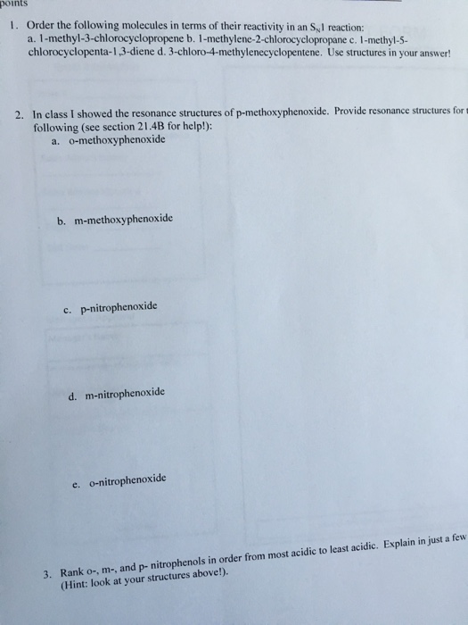 Solved Order the following molecules in terms of their | Chegg.com