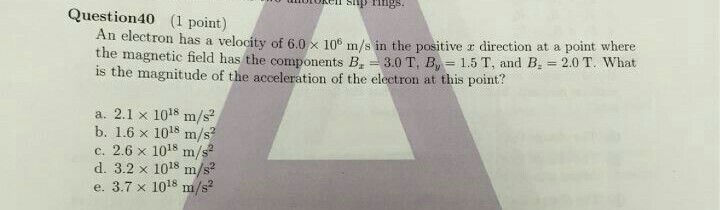 Solved An electron has a velocity of 6.0 Times 10^6 m/s in | Chegg.com