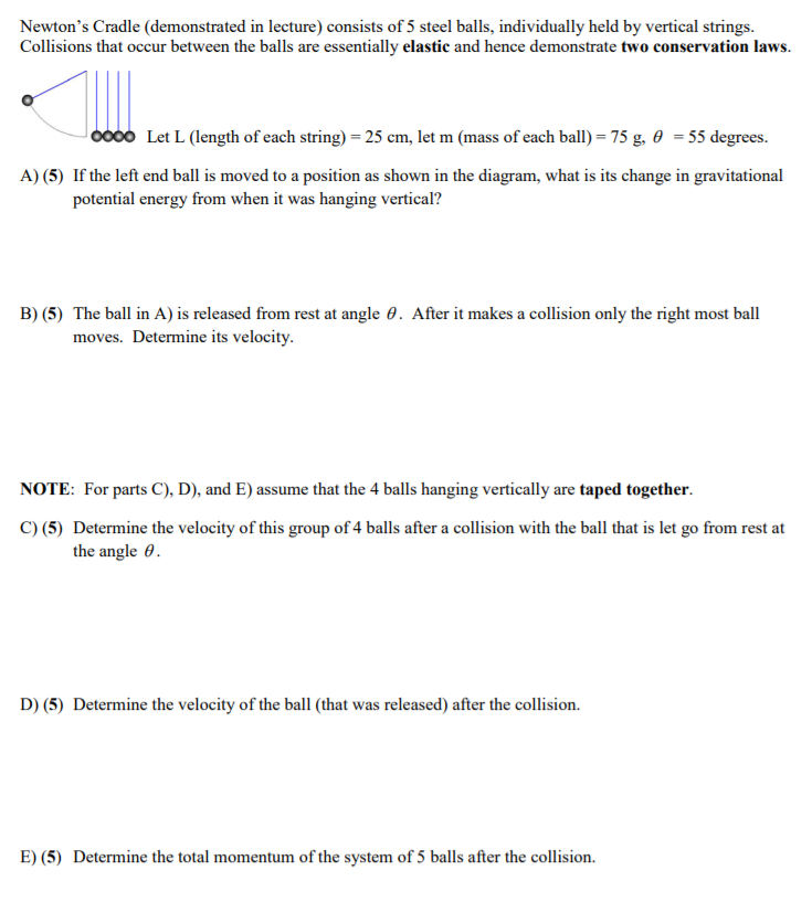 Solved Newton's Cradle (demonstrated in lecture) consists of | Chegg.com