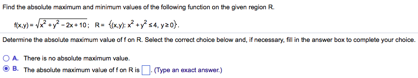 Solved Find the absolute maximum and minimum values of the | Chegg.com