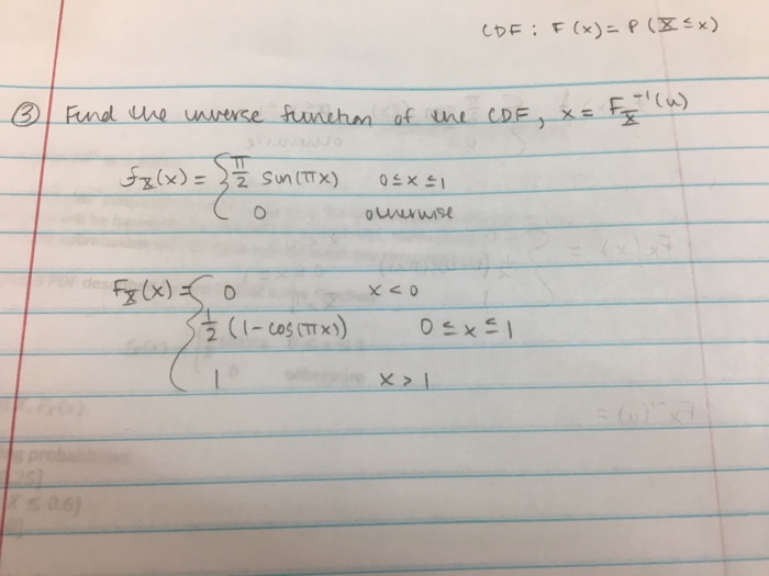 Solved Find the inverse function of the CDF, x = F_x^-1 (u) | Chegg.com