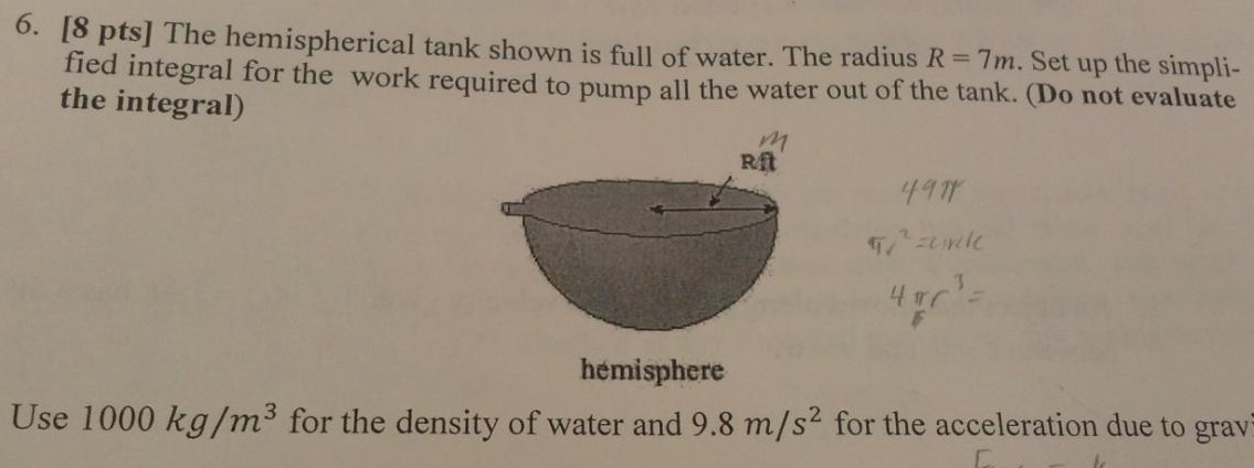 Solved 5. The hemispherical tank shown is full of water. The | Chegg.com