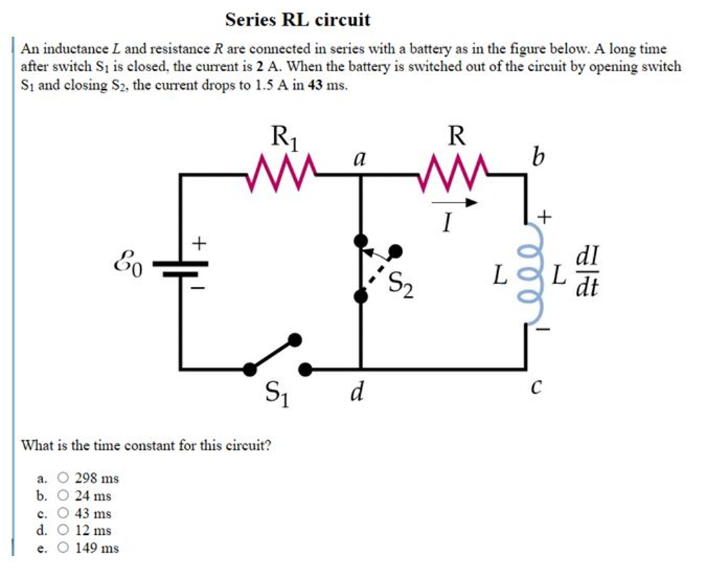 Solved An inductance L and resistance R are connected in | Chegg.com