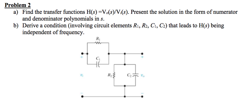 Solved Find the transfer functions H(s) =V_o(s)/V_i(s). | Chegg.com