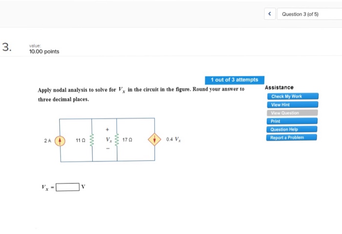 Solved Apply nodal analysis to solve for Vx in the circuit | Chegg.com