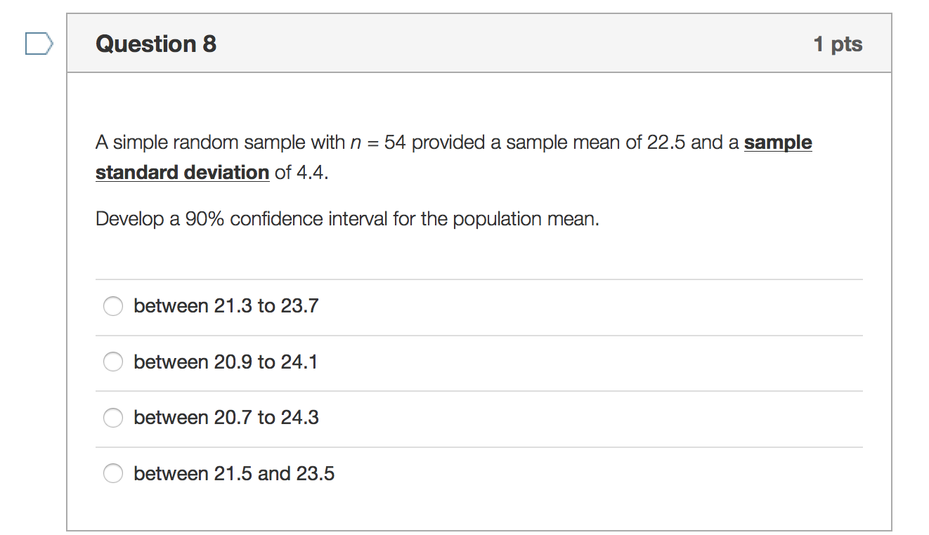 Solved A simple random sample with n = 54 provided a sample | Chegg.com