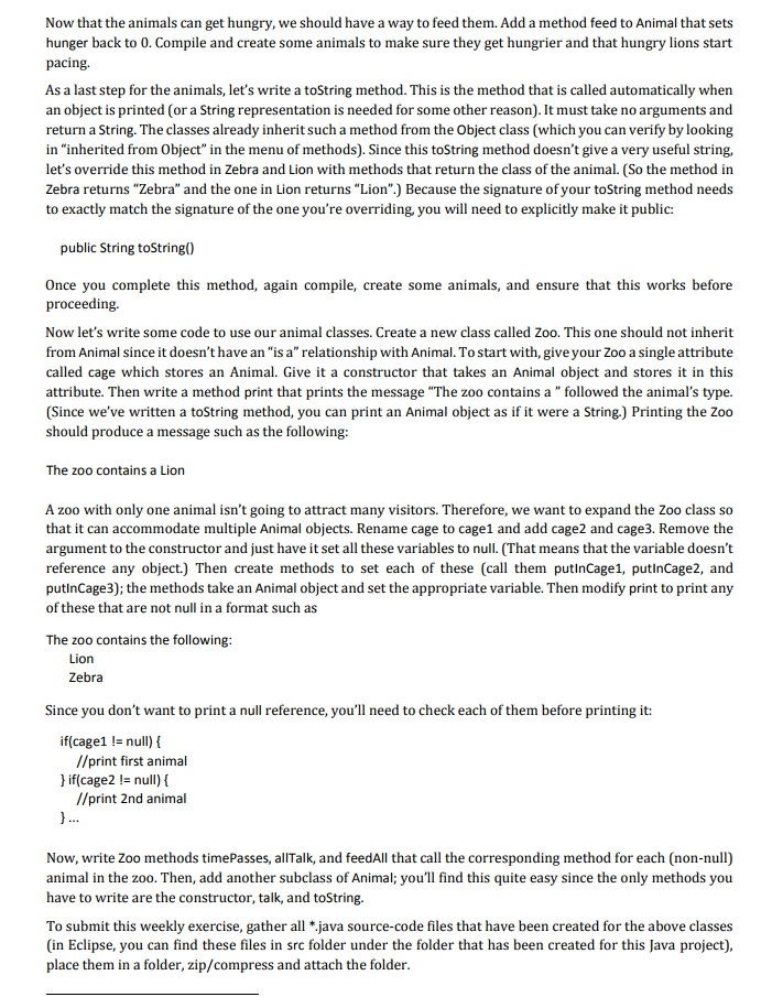 Solved To the Zoo! Open a new Eclipse (or using your | Chegg.com