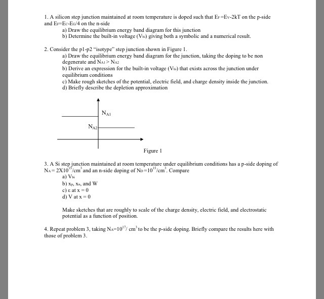Solved A silicon step junction maintained at room | Chegg.com