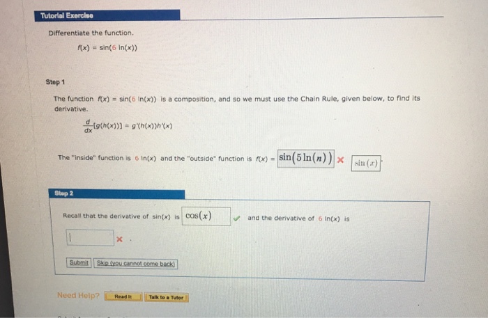 Solved Differentiate the function. f(x) = sin(6 ln(x)) The | Chegg.com Solved Differentiate the function. f(x) = sin(6 ln(x)) The | Chegg.com
