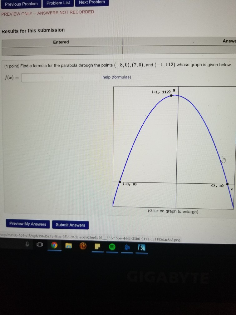 Solved Find a formula for the parabola through the points | Chegg.com