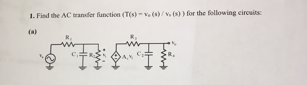 Solved Find the AC transfer function (T(s) = v_0 (s)/v_s | Chegg.com