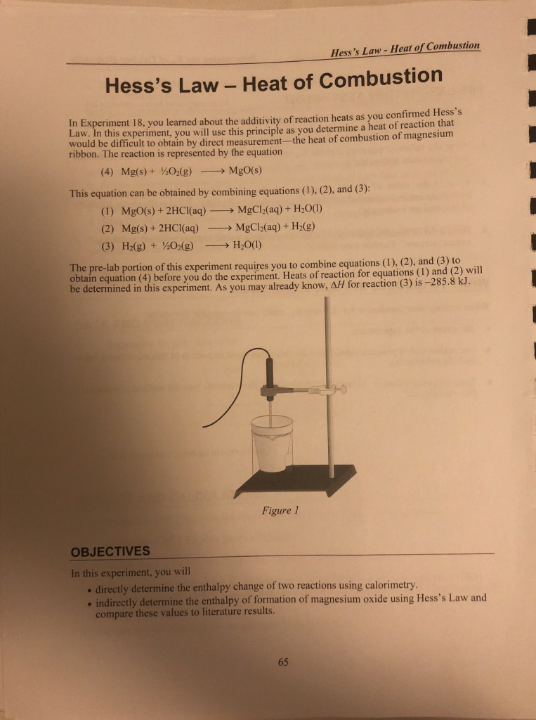 Hess's Law -Heat of Combustion Reaction 2 powder. The | Chegg.com