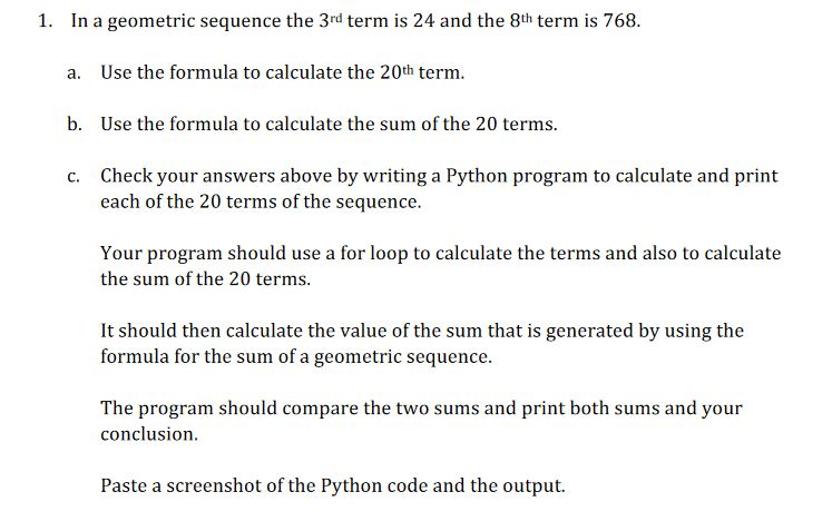 Solved In a geometric sequence the 3rd term is 24 and the | Chegg.com