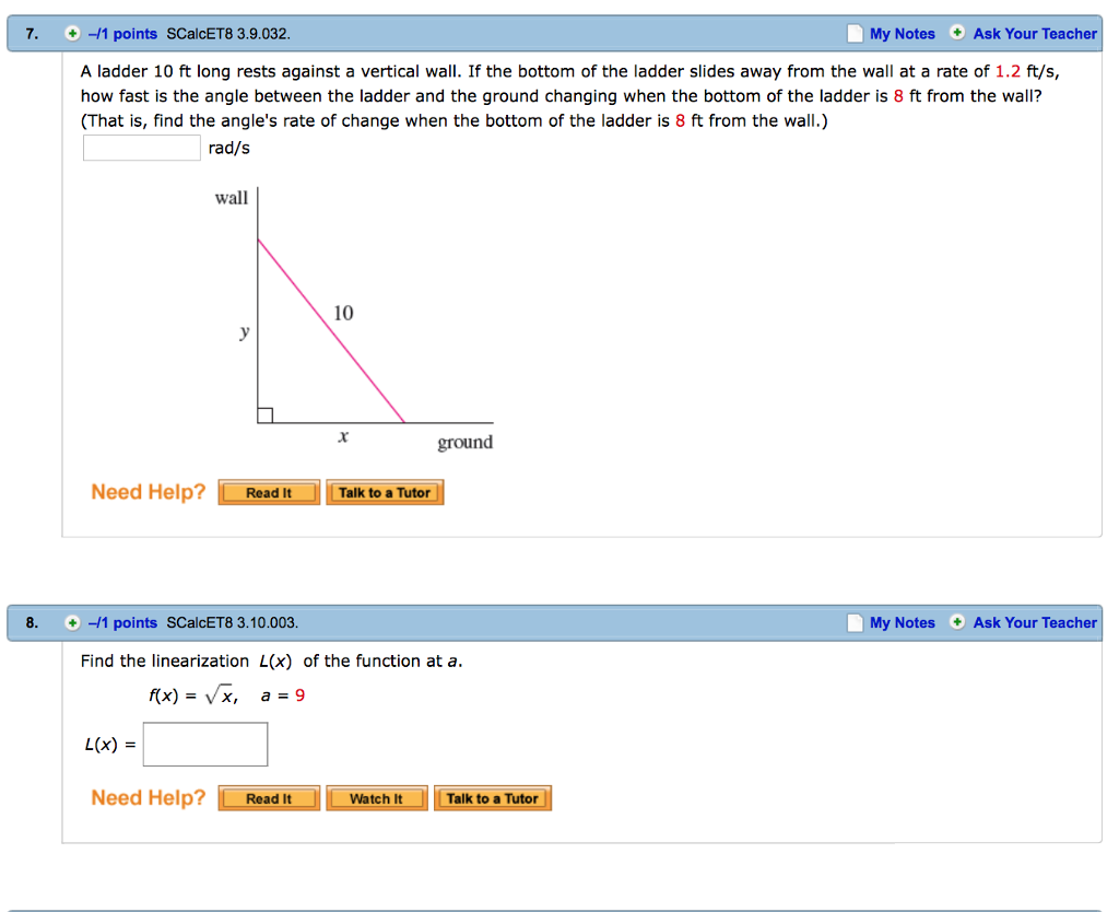 Solved 7. +-1 points SCalcET8 3.9.032 My Notes Ask Your | Chegg.com Solved 7. +-1 points SCalcET8 3.9.032 My Notes Ask Your | Chegg.com