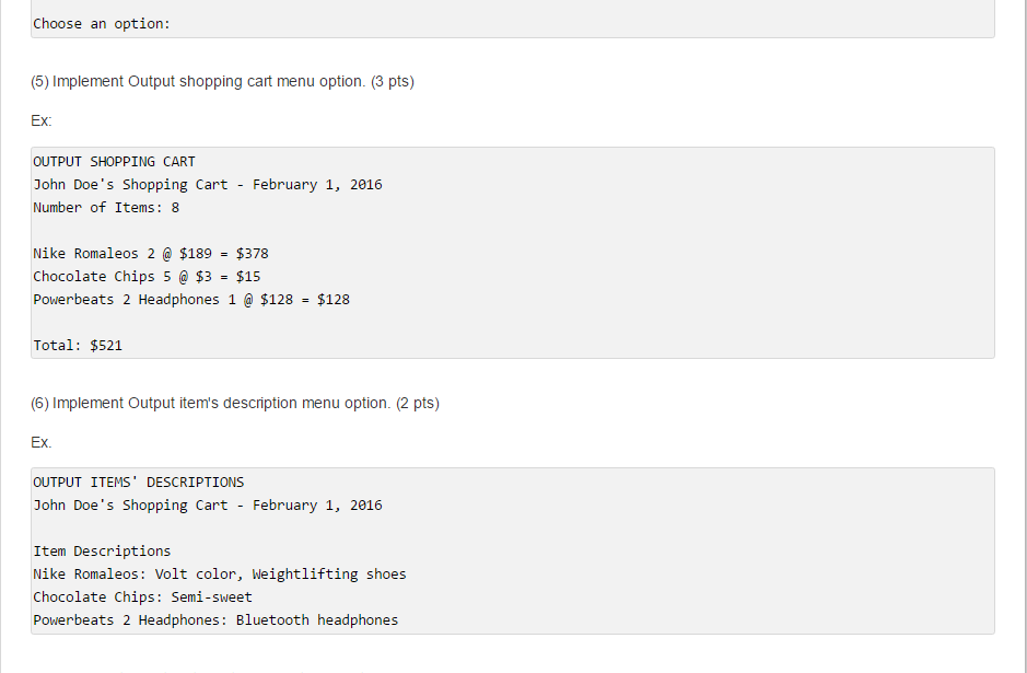7.22 Program: Online shopping cart | Chegg.com