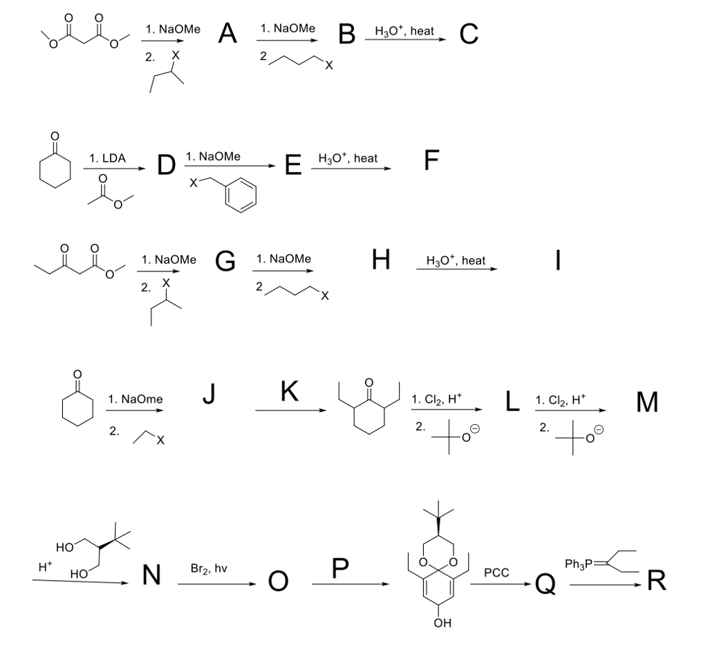 Solved 1. NaOMe 1. NaOMe [H:o*, heat 2. X 1.LDA 1. NaOMe | Chegg.com