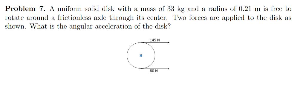 Solved Problem 7. A uniform solid disk with a mass of 33 kg | Chegg.com