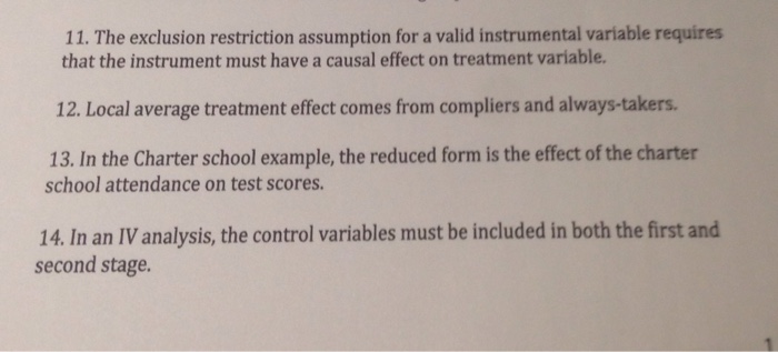 Solved The exclusion restriction assumption for a valid | Chegg.com