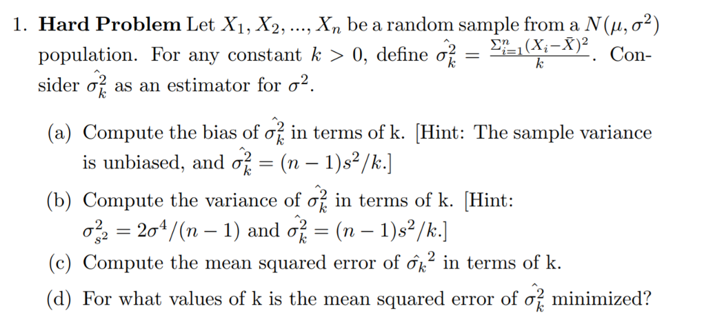 Solved 1. Hard Problem Let XI, X2, Xn be a random sample | Chegg.com