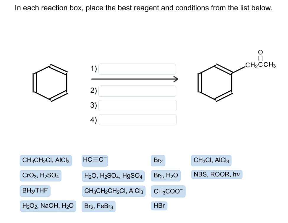 Solved In each reaction box, place the best reagent and | Chegg.com
