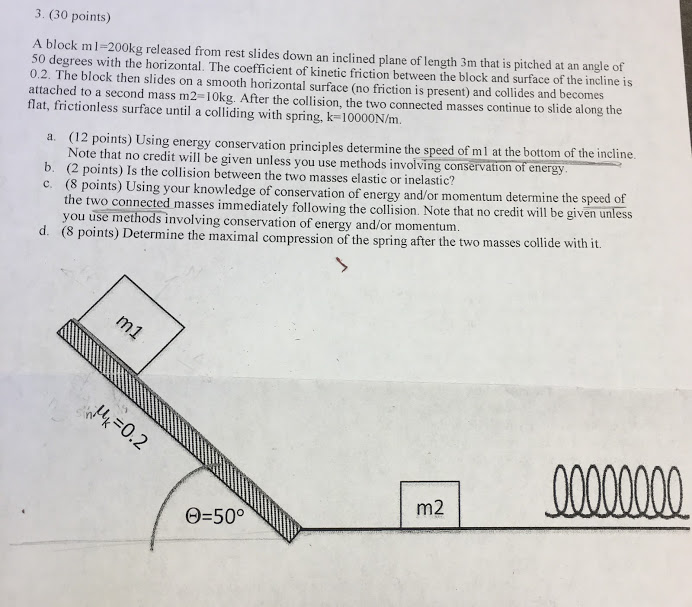 Solved A block m1 = 200kg released from rest slides down an | Chegg.com