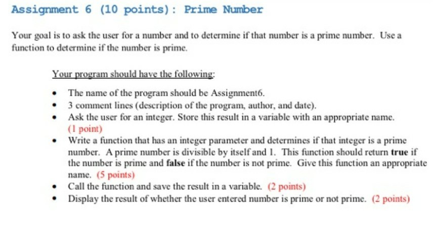 Solved Assignment 6 (10 points): Prime Number Your goal is | Chegg.com