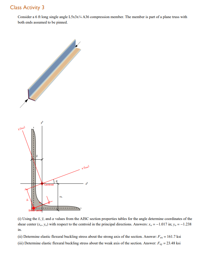 Class Activity 3 Consider a 6 ft long single angle | Chegg.com