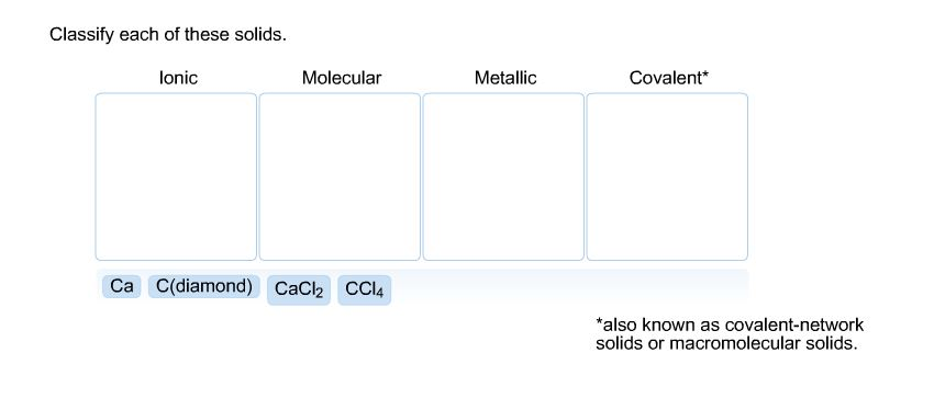 Solved Classify each of these solids. Ionic Molecular | Chegg.com Solved Classify each of these solids. Ionic Molecular | Chegg.com