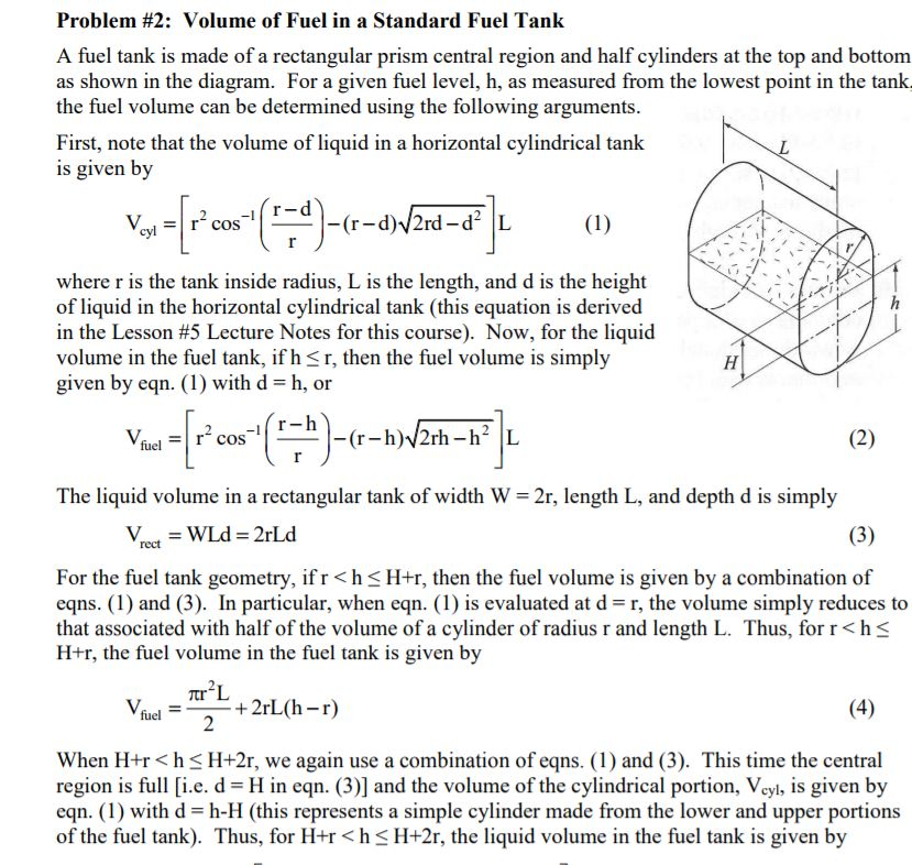 Solved Problem #2: Volume of Fuel in a Standard Fuel Tank A | Chegg.com