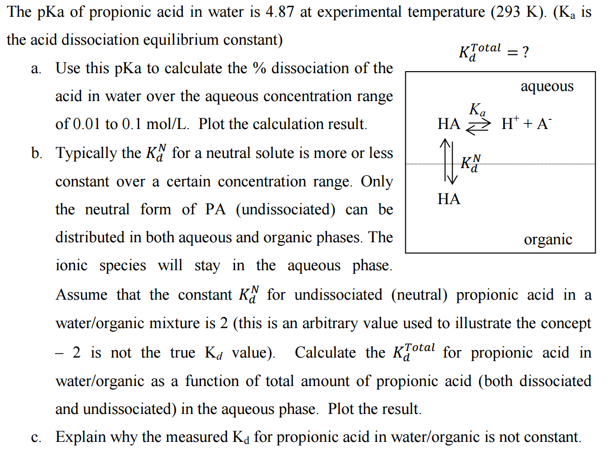 Solved The pKa of propionic acid in water is 4.87 at | Chegg.com