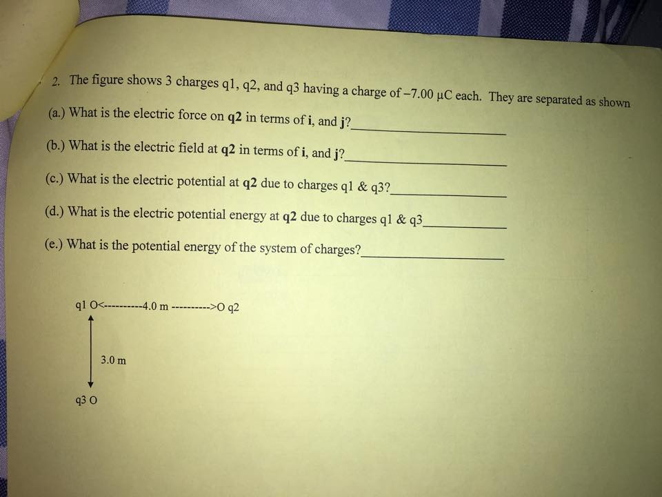Solved 2. The figure shows 3 charges q1, q2, and q3 having a | Chegg.com