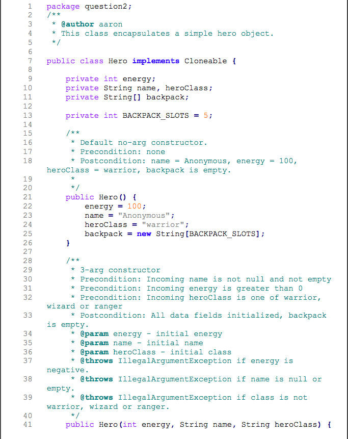 1 package question2; 3@author aaron 4* This class | Chegg.com