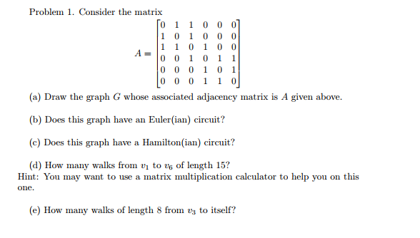 Solved Problem 1. Consider the matrix 0110 0 0 0 101 1 0 0 0 | Chegg.com