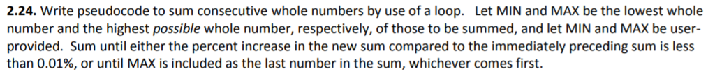 Solved 2.24. Write pseudocode to sum consecutive whole | Chegg.com